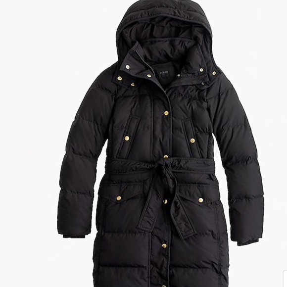 J. Crew | Jackets & Coats | J Crew Long Belted Puffer Parka Coat Black ...